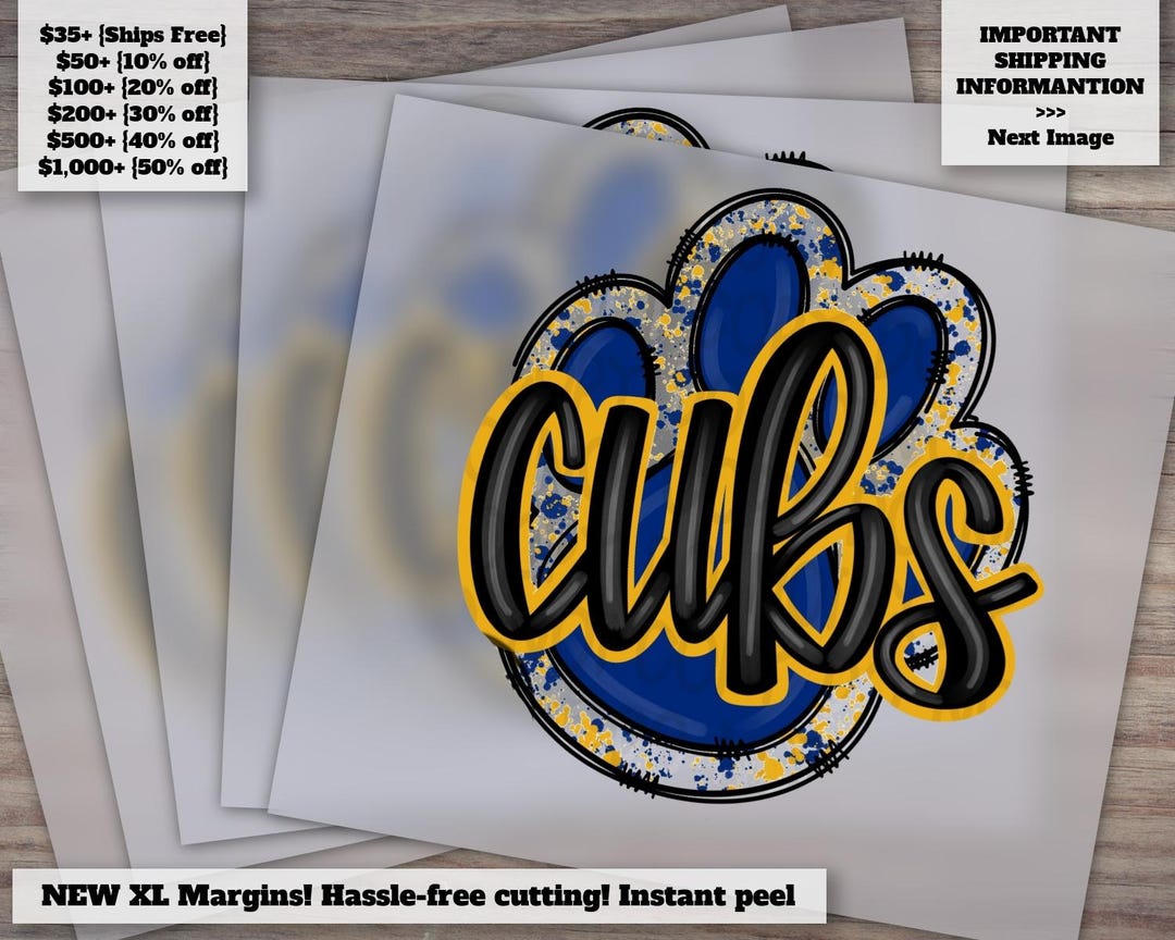 Cubs Design Sublimation Hand Drawn Football Art Blue Gold Cubs Paw ...
