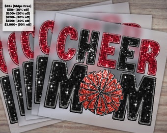 Cheer Mom Faux Embroidery Faux Sequins Ready to Press Transfer DTF ...
