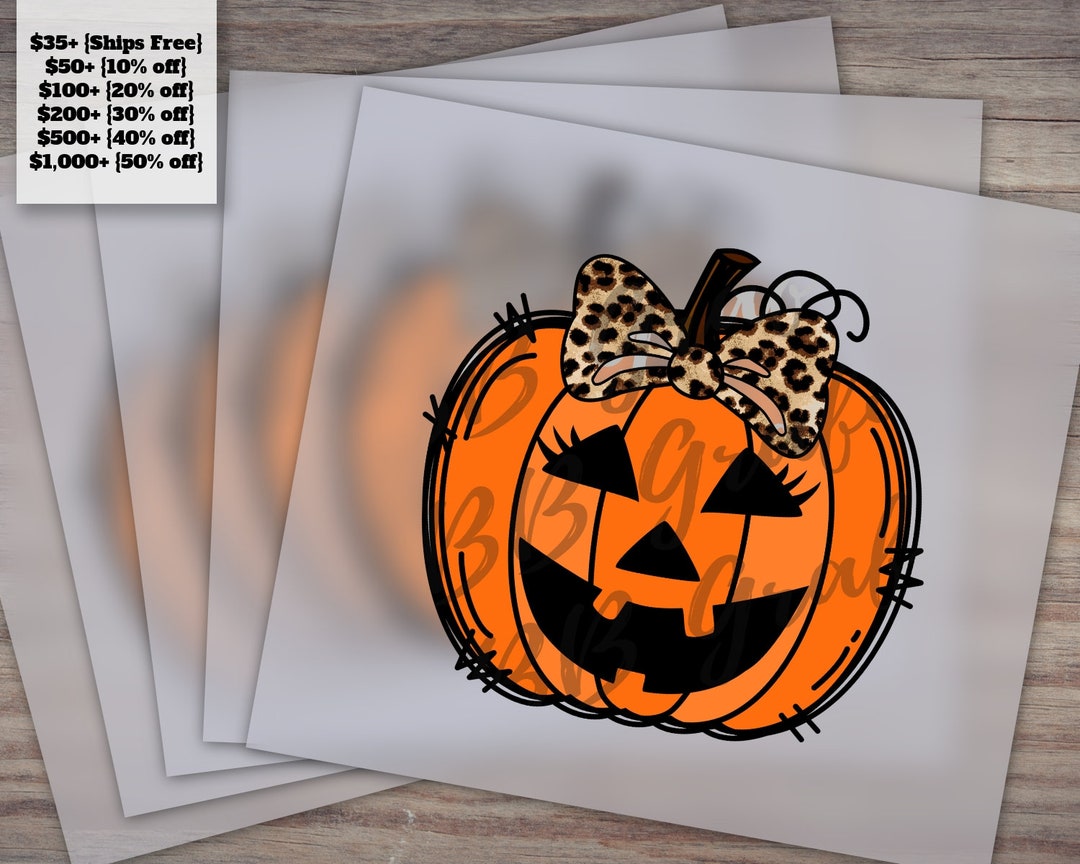Halloween Girl Pumpkin Face Design With Leopard Bow, Waterslide and DTF ...