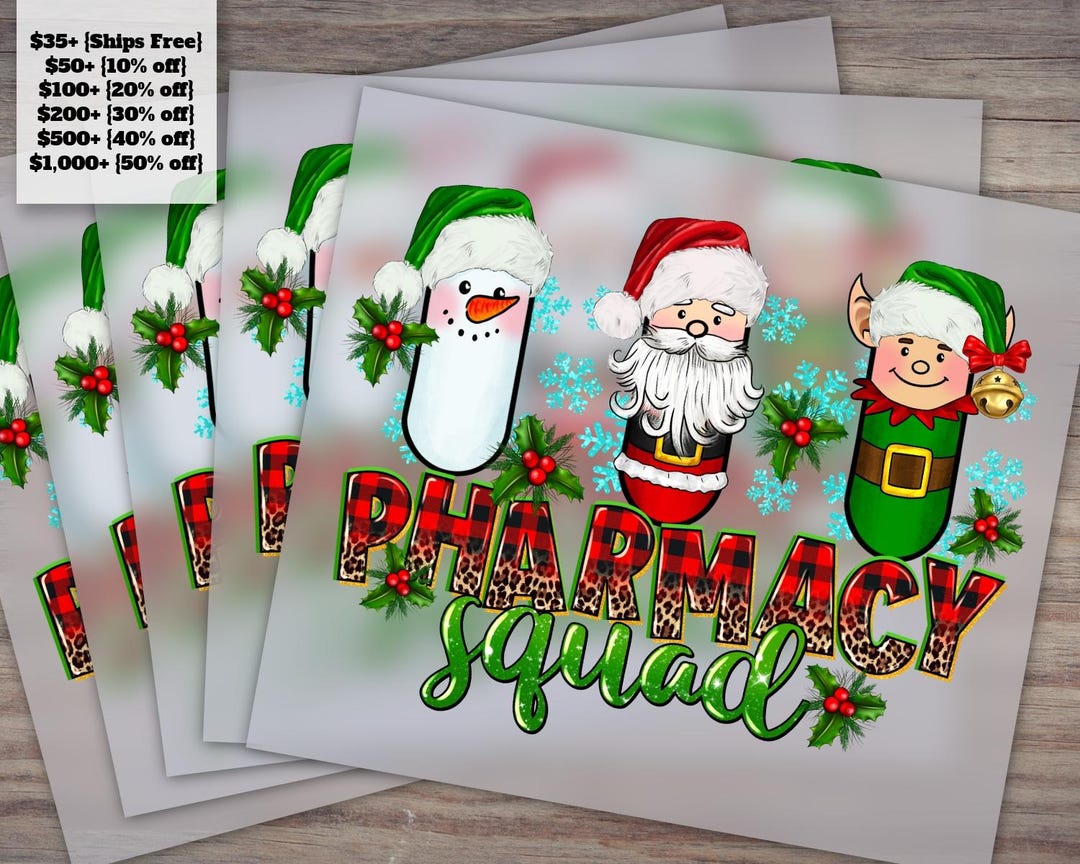 Pharmacy Squad Christmas Design Ready to Press Heat Transfer Happy New ...