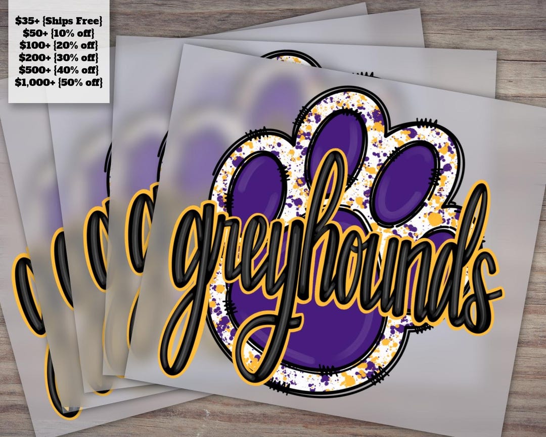 Greyhounds Mascot Hand Drawn Paw Print Football DTF Heat Transfer Ready ...