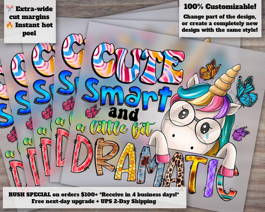 Adorable Dramatic Unicorn Design - Ready for Heat Transfer or DTF ...