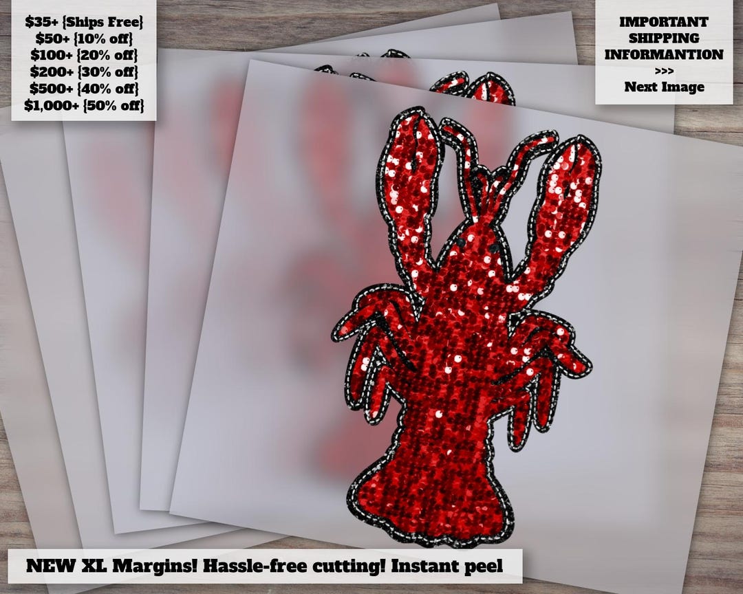 Sequin Crawfish Design for Boil Party, Faux Embroidery, Louisiana Ready ...