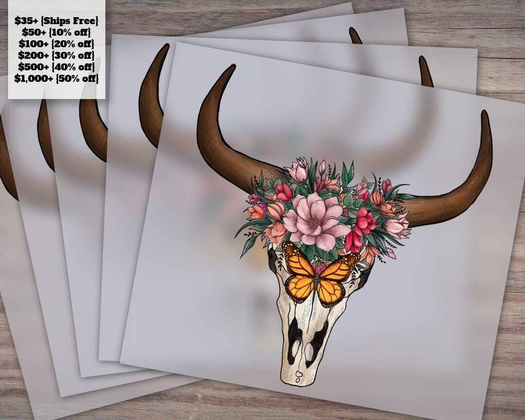 Boho Aztec Bull Skull Design Western Style, Ready-to-press Cow Skull ...