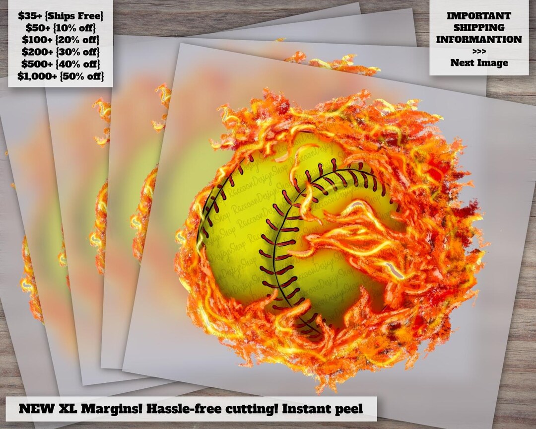 Flaming Softball Heat Transfer Design | Sports Season DTF Ready | Fire ...