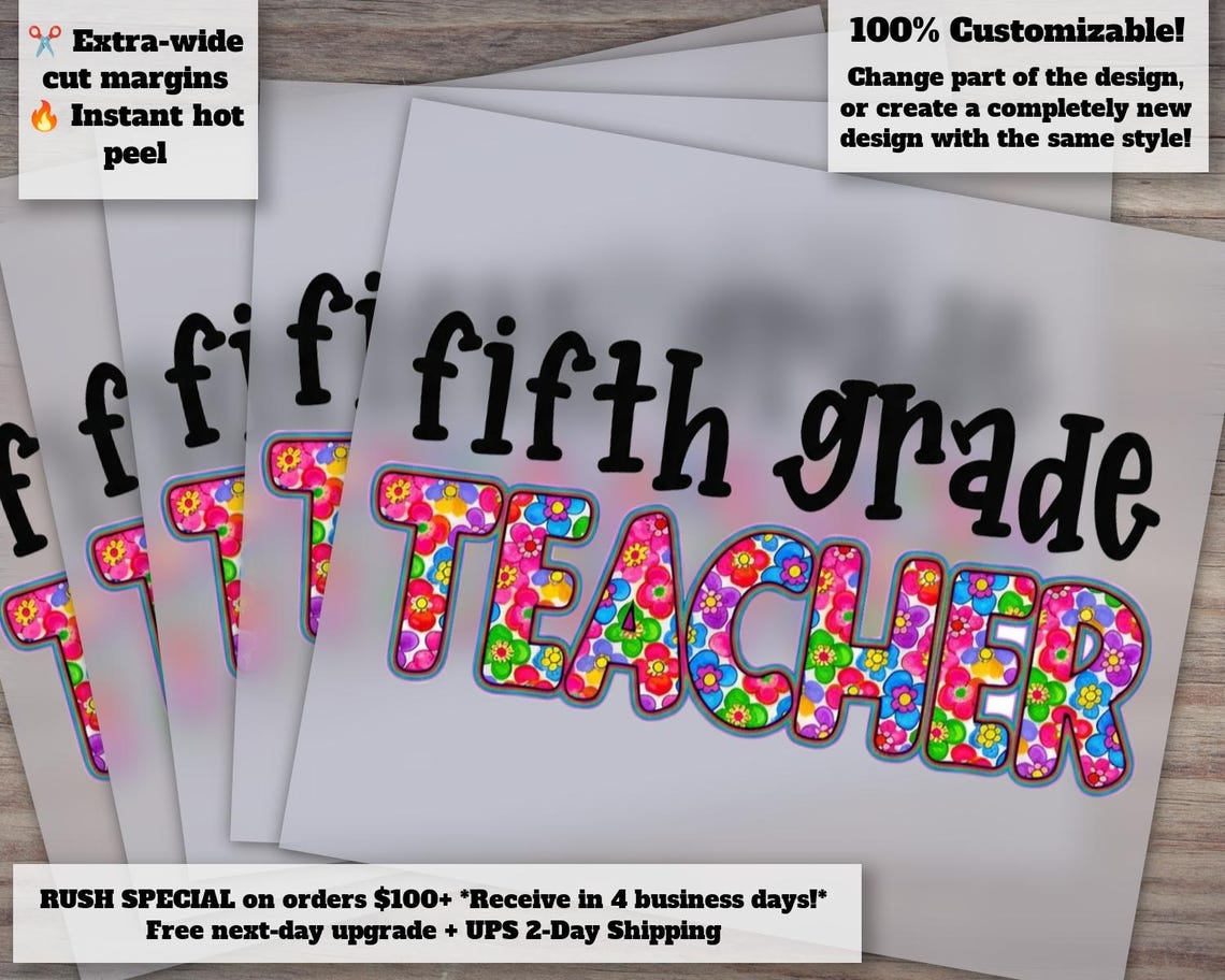 Fifth Grade Teacher Shirt Heat Transfer Ready to Press DTF Design for ...