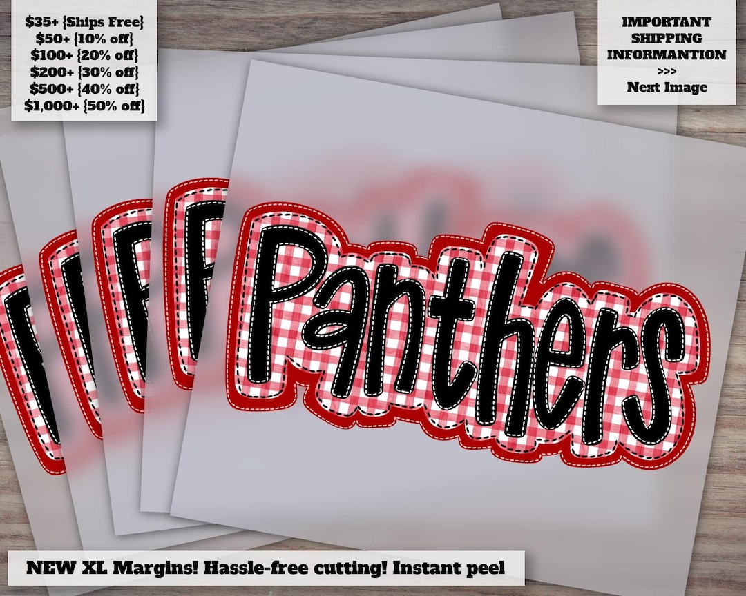 Panthers Embroidery Design Faux Applique Hand Drawn Red Mascot DTF Heat ...