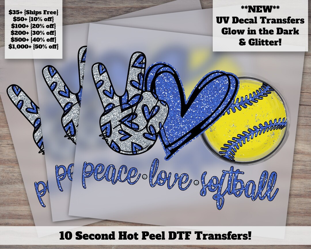 Blue Glitter Softball Design for Heat Transfer and DTF, Peace Love ...