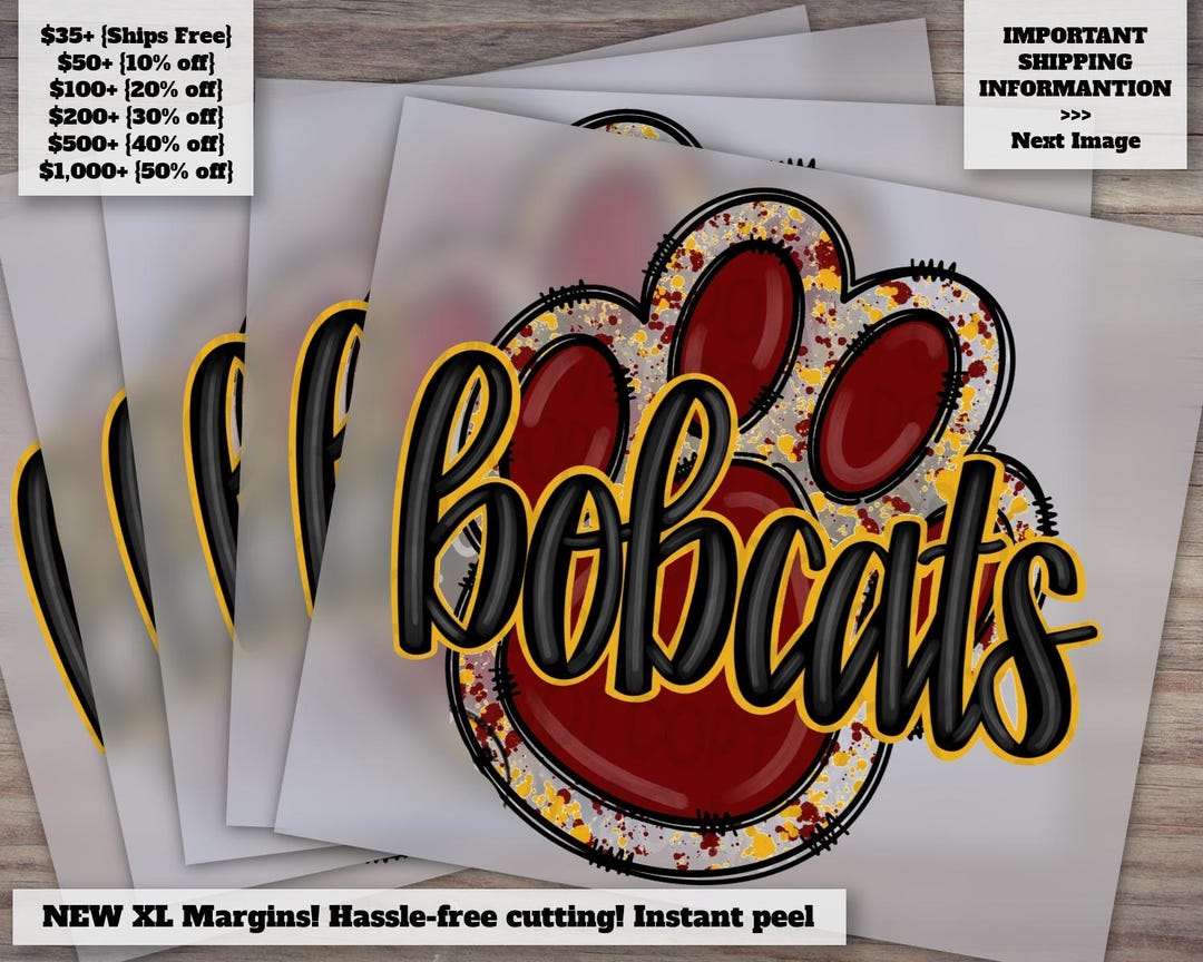 Bobcats Football Hand Drawn Design | Maroon, Yellow and Gold | Ready to ...