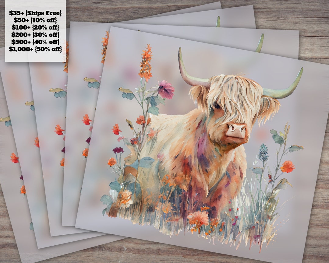 Highland Cow Heat Transfer Designs Floral Country Western Style Ready ...