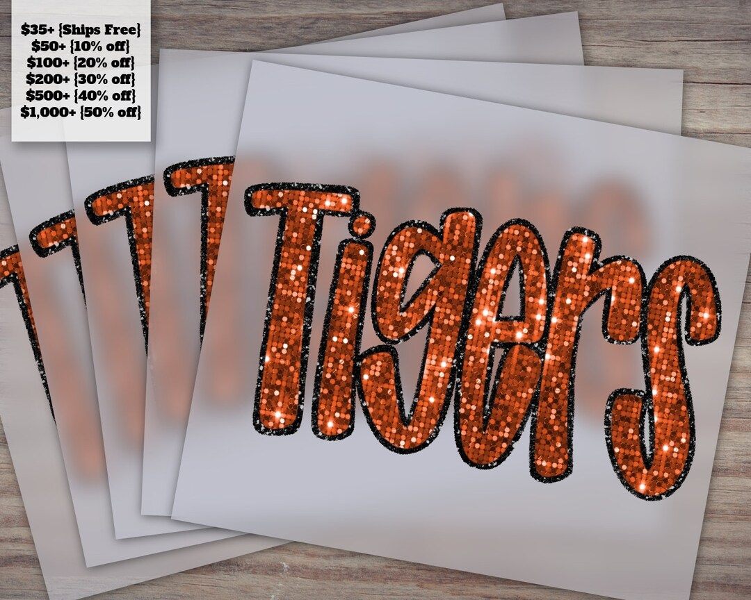 Hand Drawn Sequin Tigers Patch Design Orange Football DTF Ready to ...