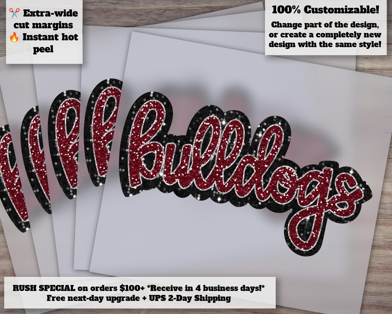 Bulldogs Glitter Sequins Design | Hand-drawn Faux Patch | Bulldog Football Heat Transfer | Ready ...