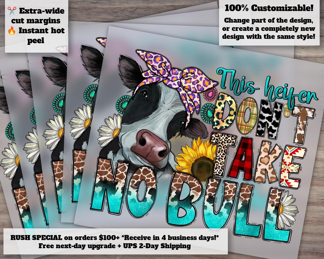 Western Heifer and Bull Design, Leopard Print Heat Transfer, Country ...