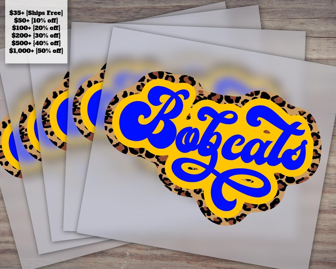 Bobcats Retro Team Name Leopard Outline Blue Gold Ready to Press DTF ...
