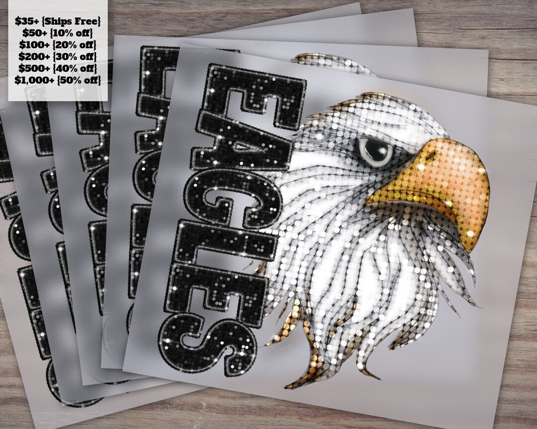 Eagles Mascot Glitter Heat Transfer, DTF Ready to Press Design, School ...