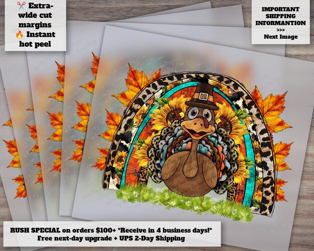 Thanksgiving Turkey Rainbow Design | Heat Transfer and Ready to Press ...
