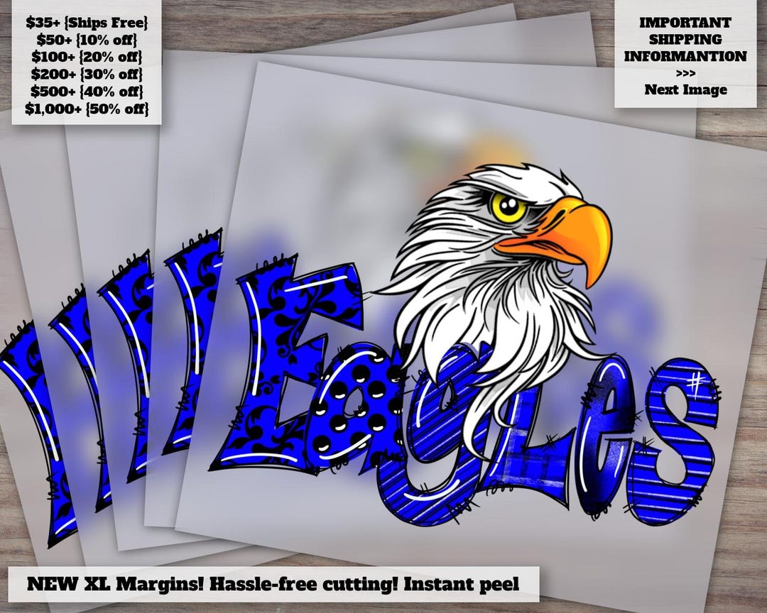 Eagles Hand Drawn Lettering With Eagle Head Blue Heat Transfer Ready to ...