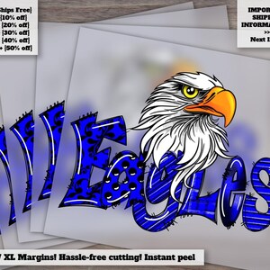 Eagles Hand Drawn Lettering With Eagle Head Blue Heat Transfer Ready to ...