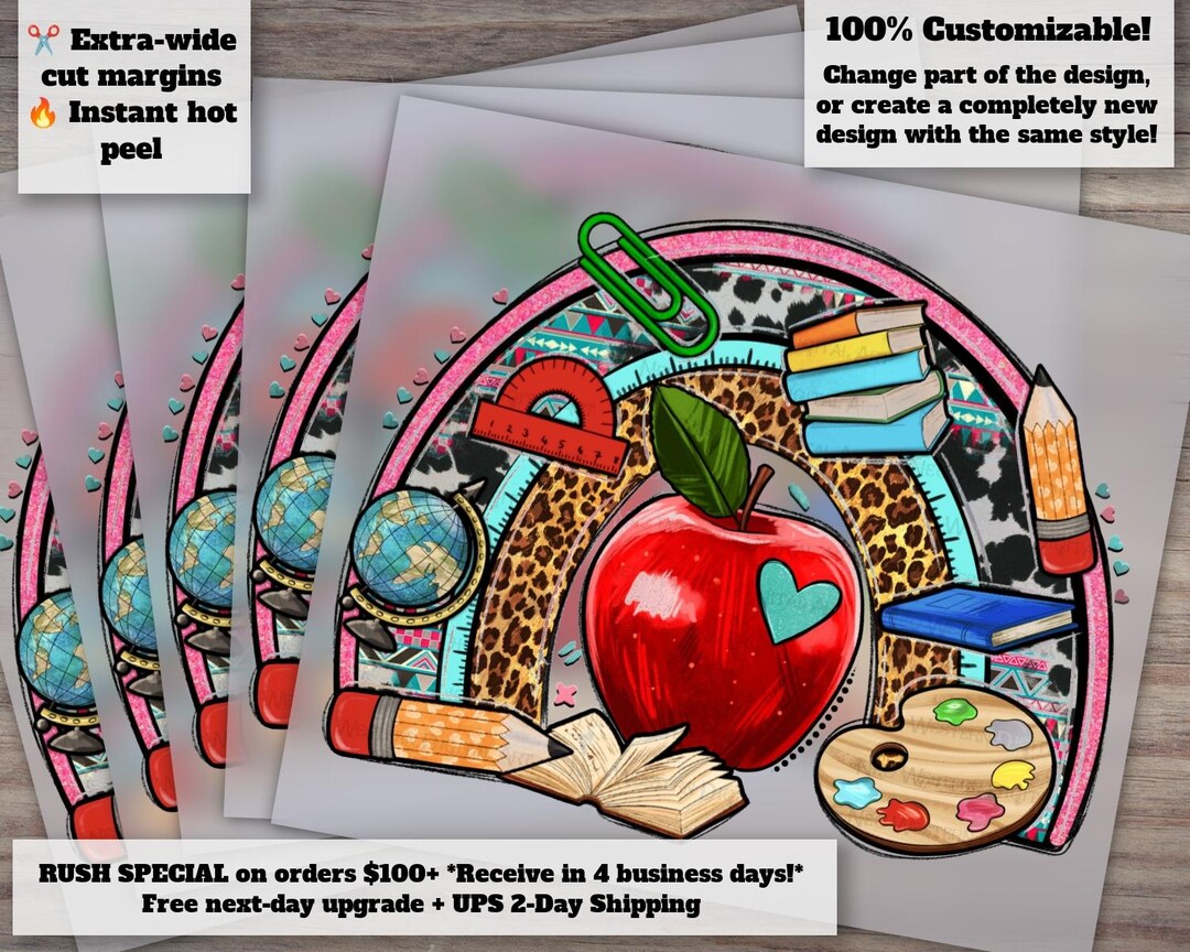 Back to School Rainbow Design, Western Rainbow for Heat Transfer, DTF ...