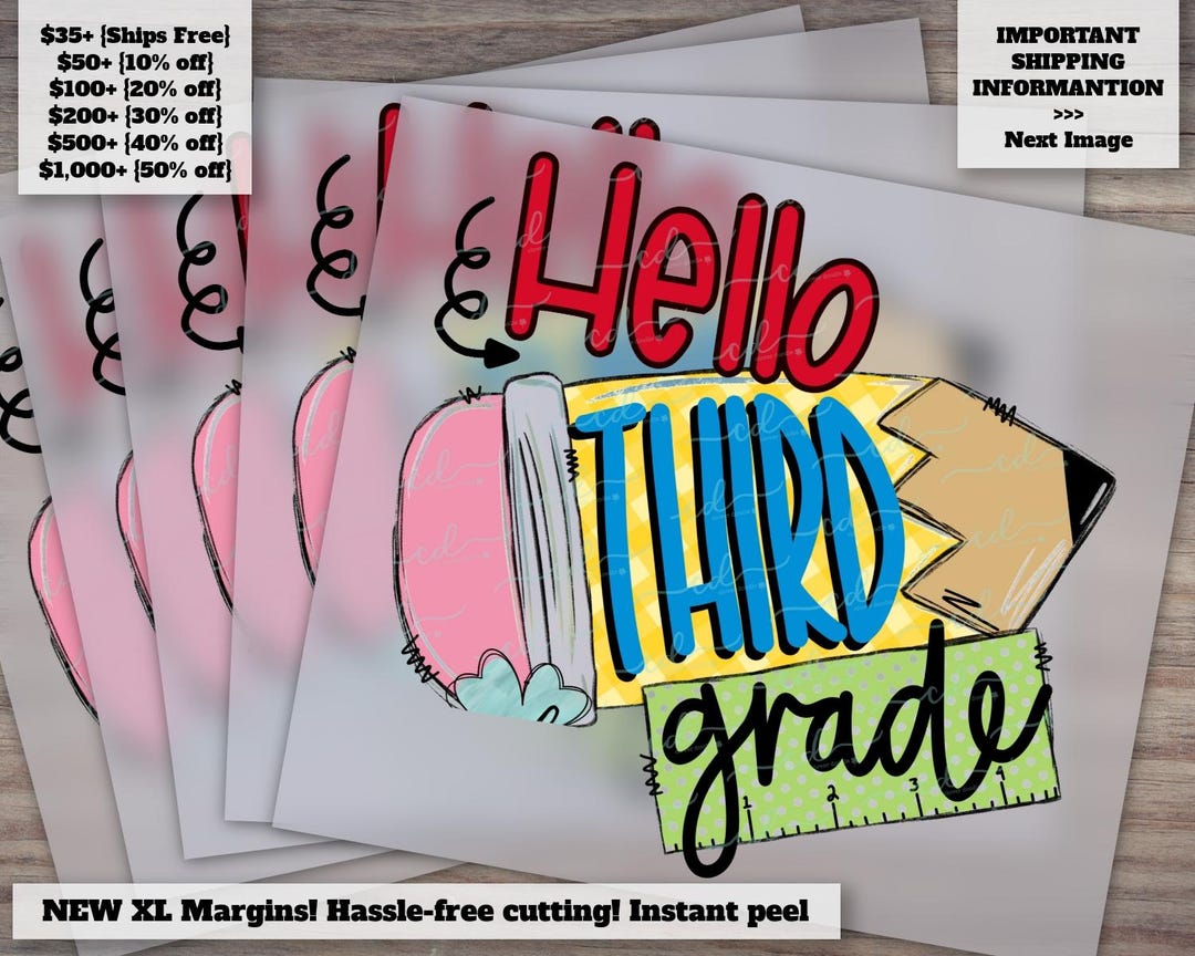 Back to School: Hello Third Grade Boy - Ready to Press Heat Transfer ...