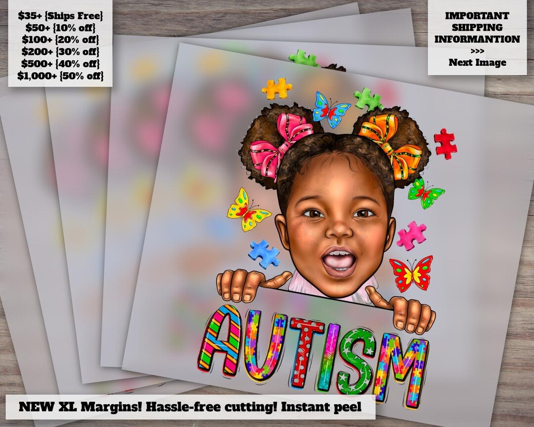Autism Afro Girl Peekaboo Design for Heat Transfer | Ready to Press ...