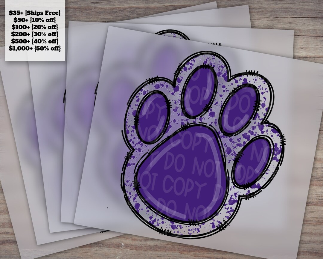 Hand-drawn Purple Paw Design for Heat Transfer, DTF Ready to Press ...