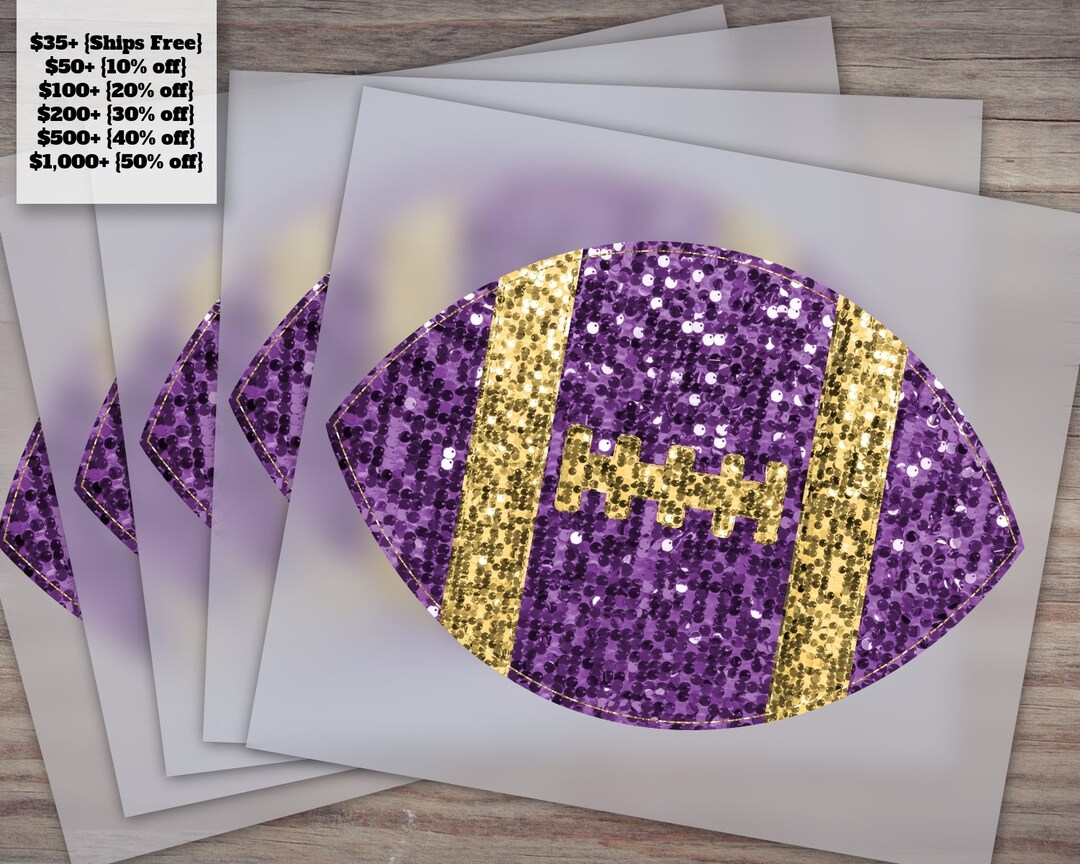 Purple Gold Sequin Football Design Glitter Hand Drawn Art Faux Sequins ...