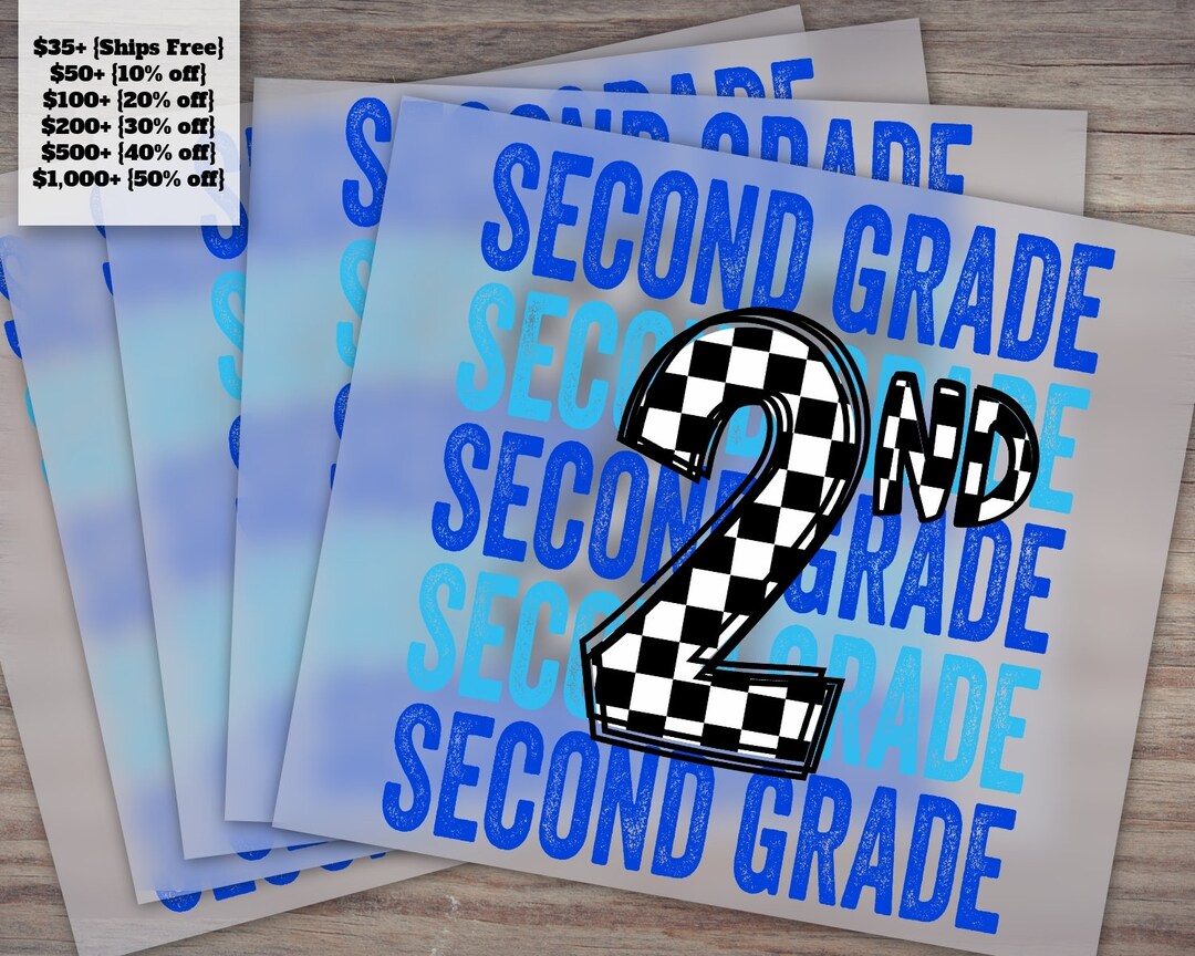 2nd Grade Boy Stacked Checker Back to School Sticker DTF Waterslide ...