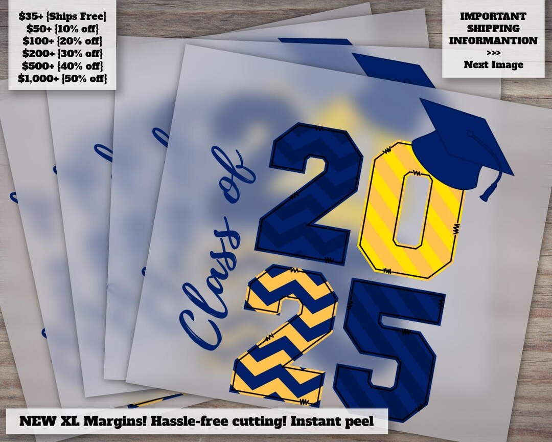 Class of 2025 Blue Yellow-gold Grad Cap Hat Graduation Art for Heat ...