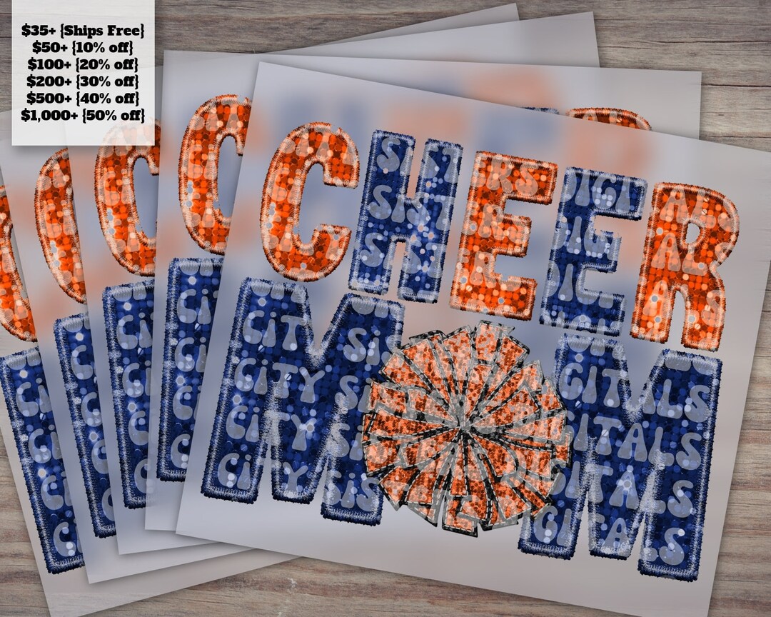 Blue and Orange Cheer Mom Faux Glitter, Cheerleading Heat Transfer Art ...