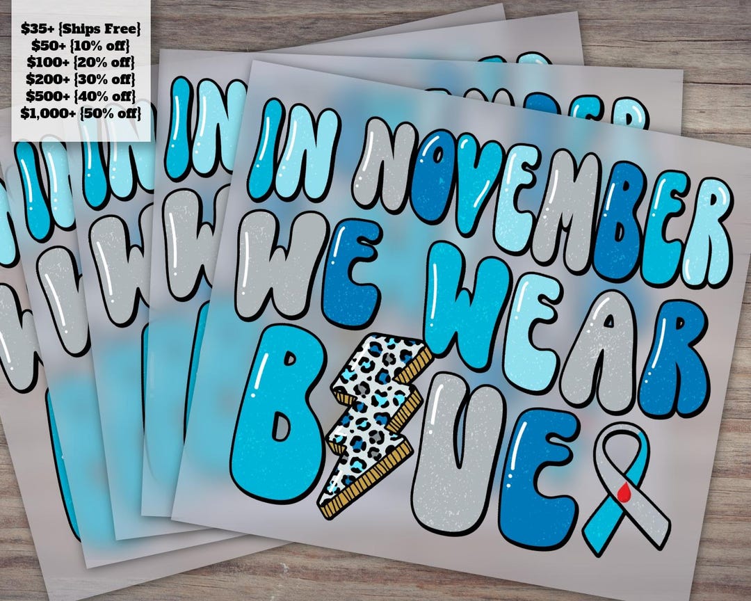 Blue Diabetes Awareness Design for November T1D Heat Transfer and DTF ...