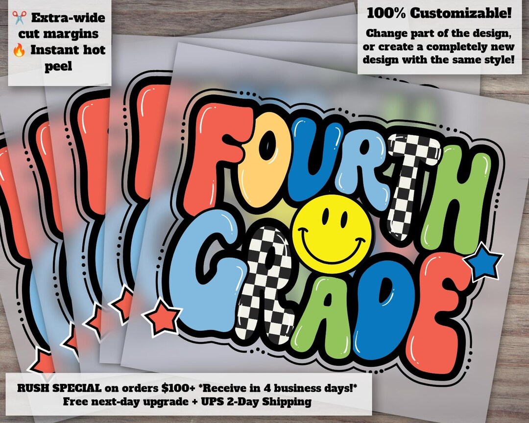Checkered Flag 4th Grade Design | Back to School Heat Transfer | Ready ...