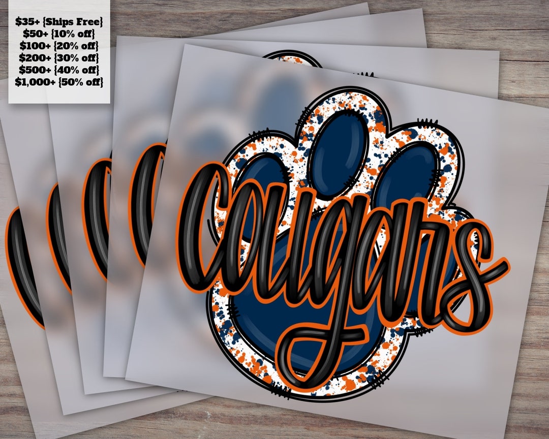 Hand-drawn Cougars Mascot Design, Blue and Orange Paw Print Art ...