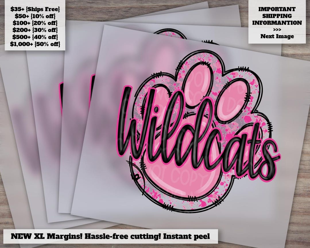 Pink Wildcats Mascot Design | Hand-drawn Pink Football and Paw Print ...