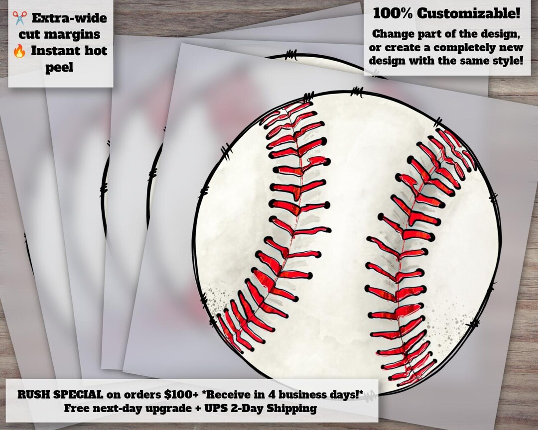 Hand-drawn, Ready-to-press Baseball Design for Heat Transfer and DTF ...