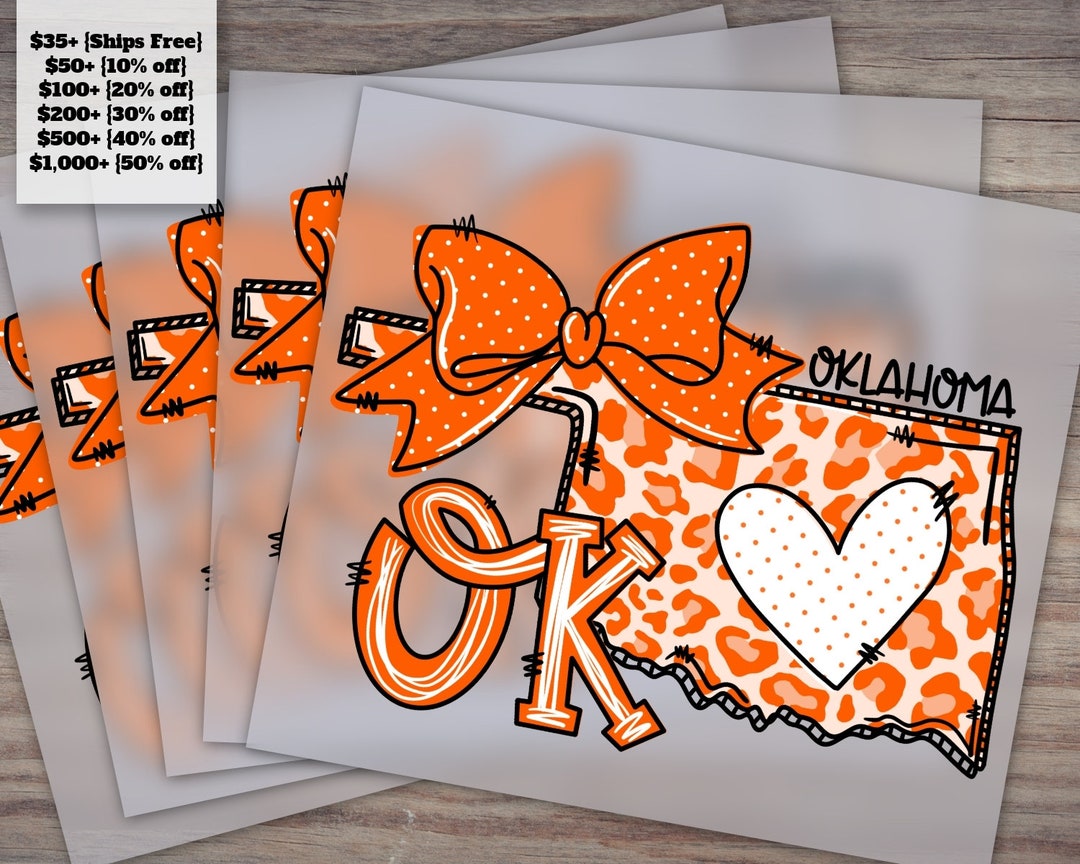 Oklahoma Doodle Orange and White Faux Applique Heat Transfer, Ready to Press, Sublimation, DTF ...
