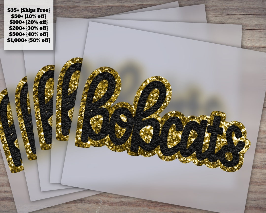 Black Gold Bobcats Faux Chenille Applique Patches Hand Drawn Football ...