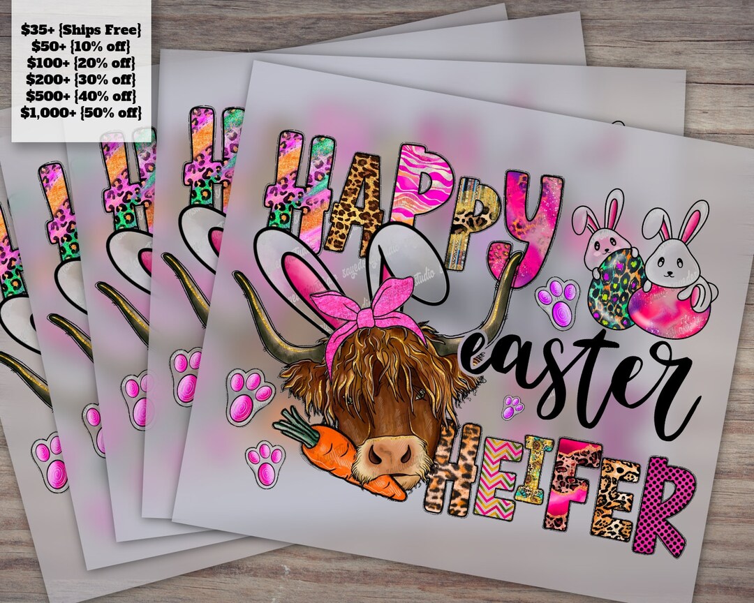 Easter Heifer DTF Design, Ready-to-press Easter Cow and Rabbit Heat ...