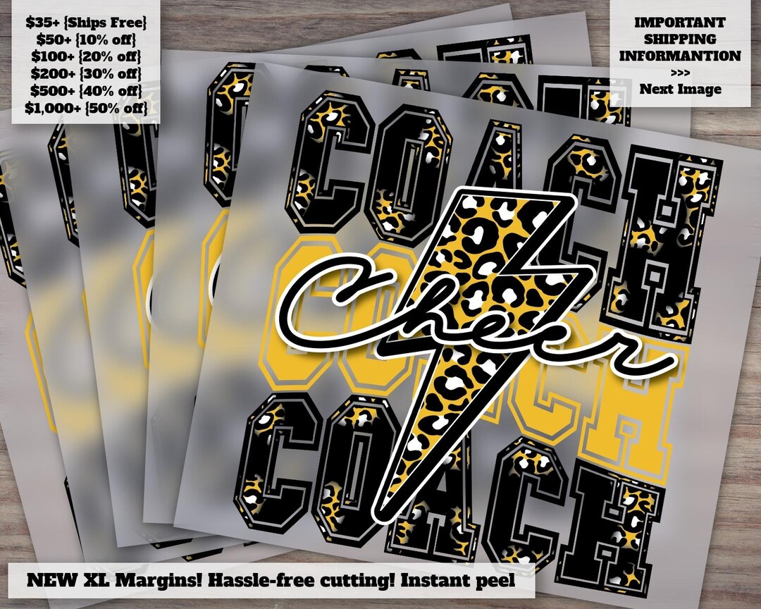 Cheer Coach Lightning Bolt Leopard Black Gold Design | Ready to Press ...