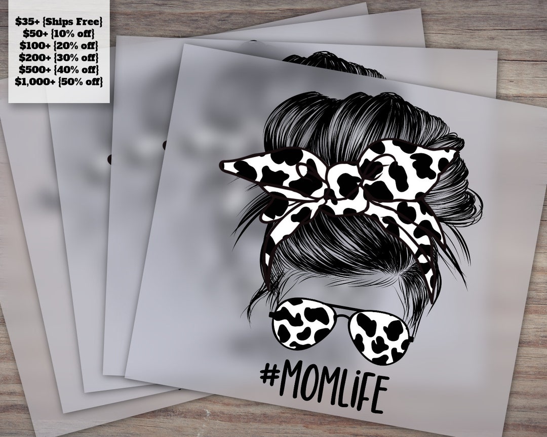 Mom Life Messy Bun Design Commercial Use Cow Print With Sunglasses and ...