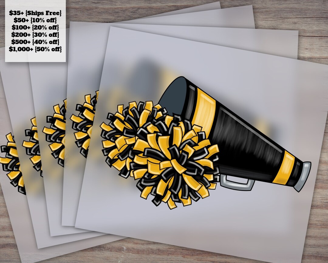 Hand-drawn Cheer Megaphone Design, Black Gold, Ready to Press Heat ...