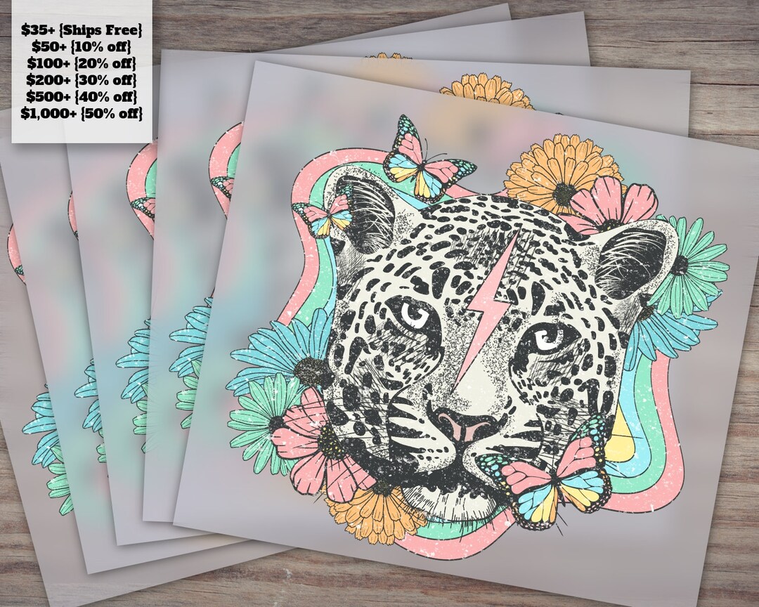 DTF Tiger and Floral Heat Transfers, Trendy Hot Peel Ready to Press ...