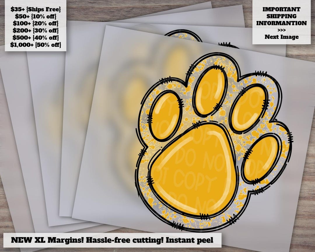 Hand-drawn Gold Paw Print Mascot | Yellow Paw Print | Football Paw Art ...