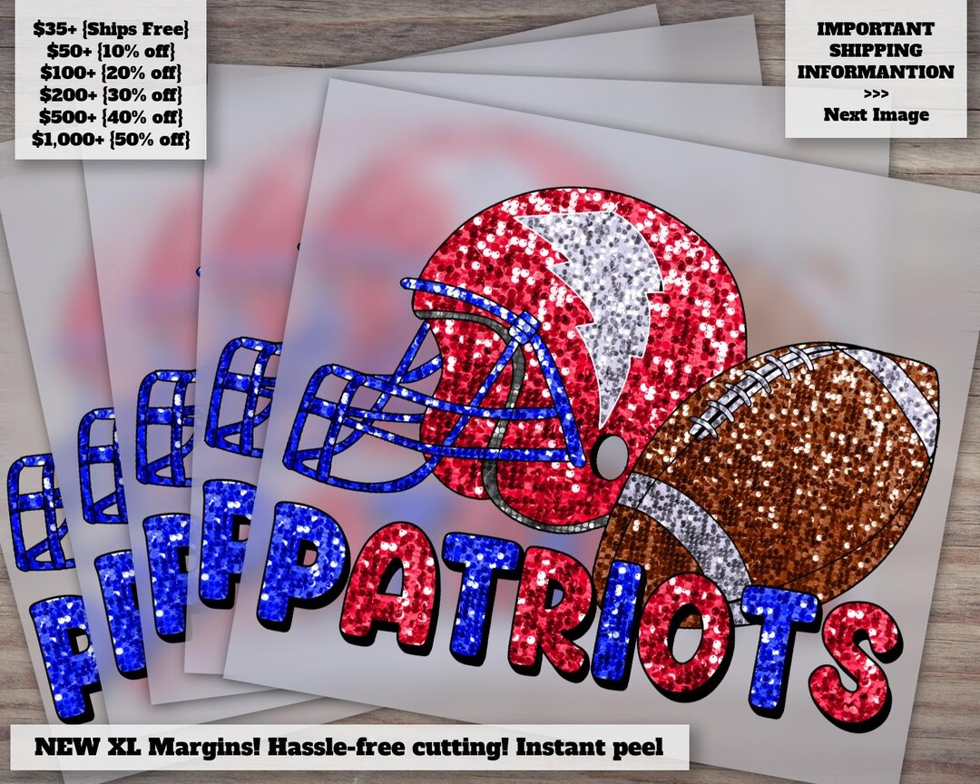 Patriots Sequin Football Heat Transfer - Ready to Press Red, White, Blue DTF - Etsy