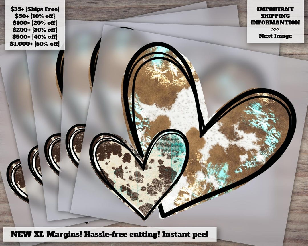 Western Cowhide Hearts for Heat Transfer and DTF: Ready-to-press Shop ...