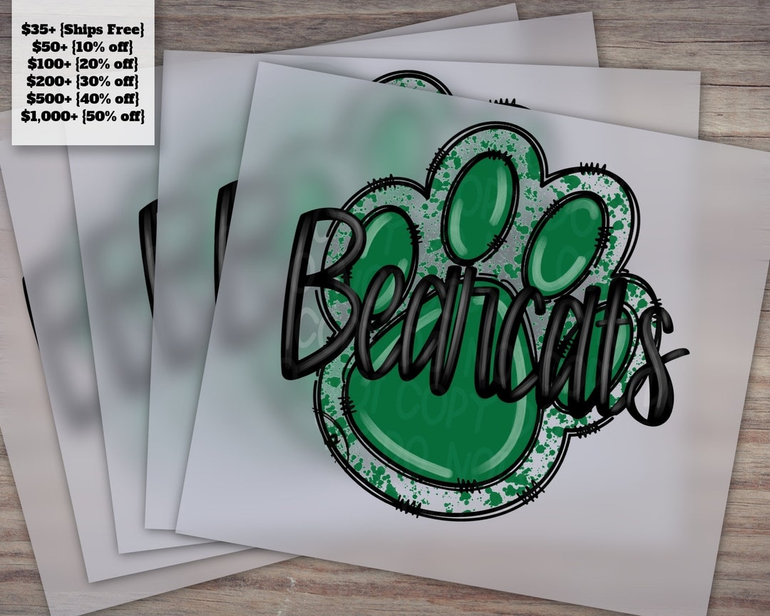 Bearcats Football Hand Drawn Design Green Paw Mascot Heat Transfer ...