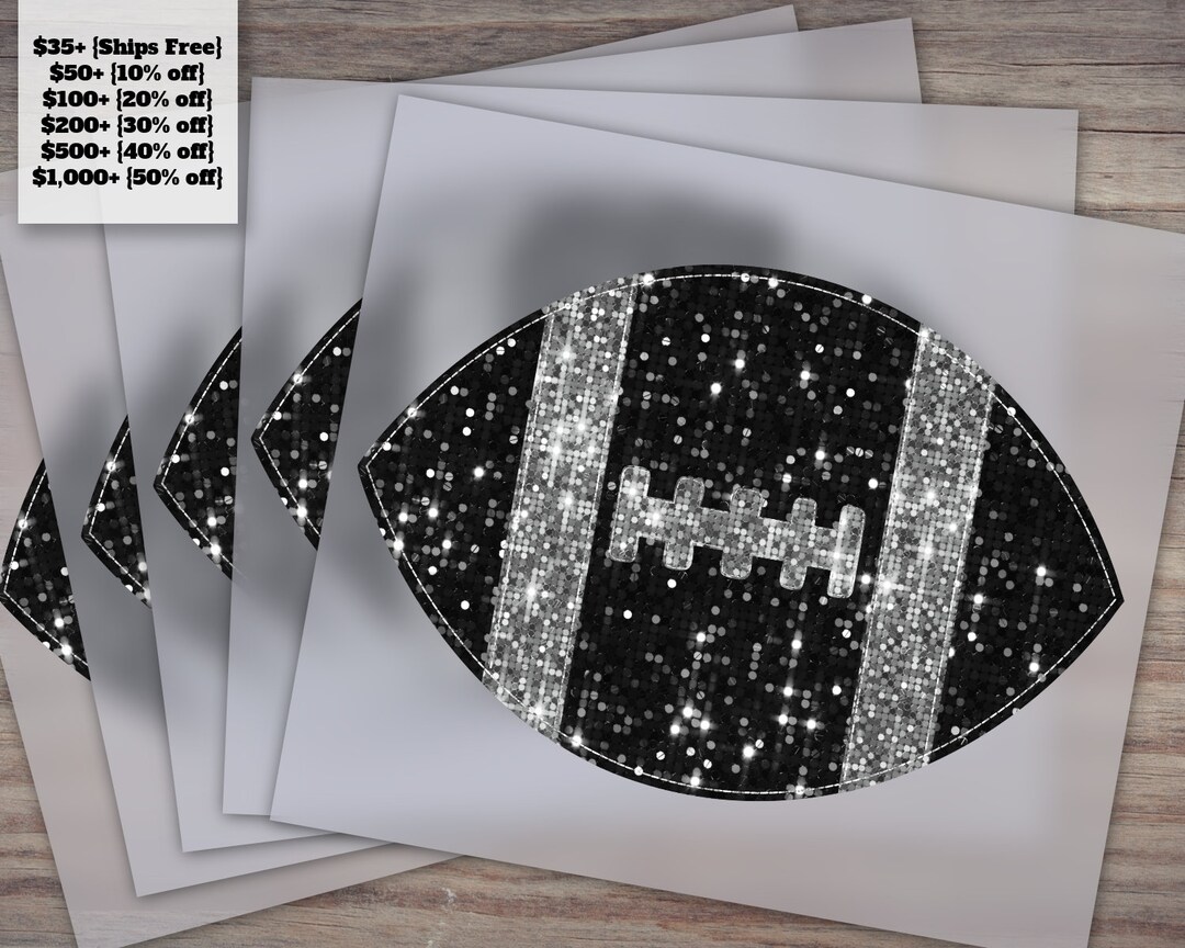 Black Sequin Football Glitter Hand Drawn Design Faux Sequins Patch DTF ...