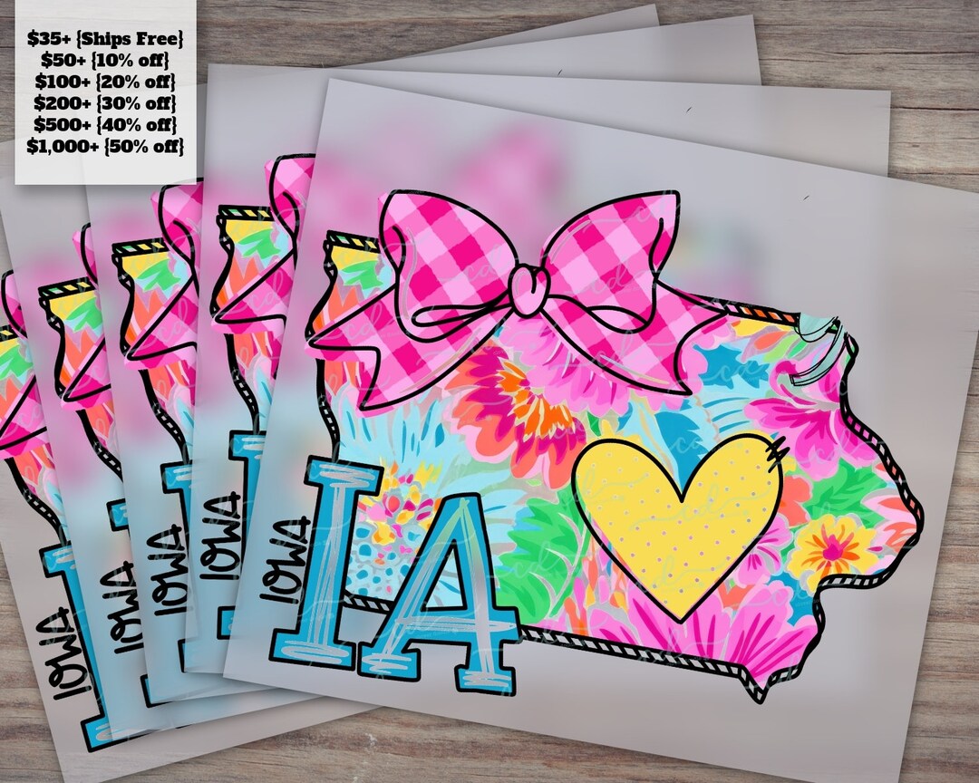 Iowa Doodle State Floral Design for Heat Transfer, Sublimation, Ready ...