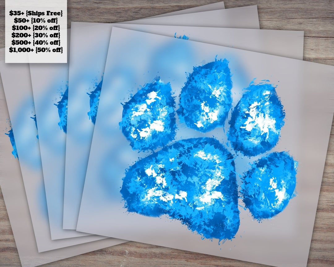 Cyan Distressed Paw Print Heat Transfer Ready to Press for Bulldogs ...