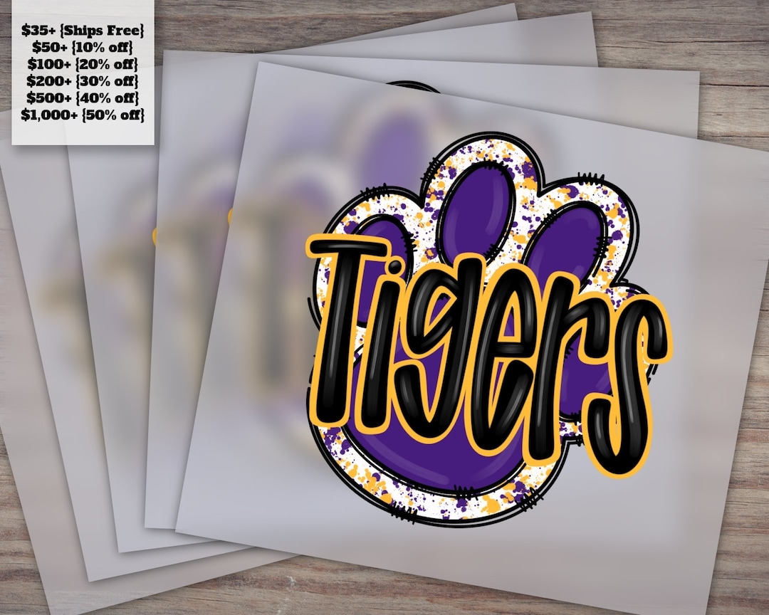 Hand Drawn Tigers Design in Purple, Gold and Yellow for Football, Paw ...